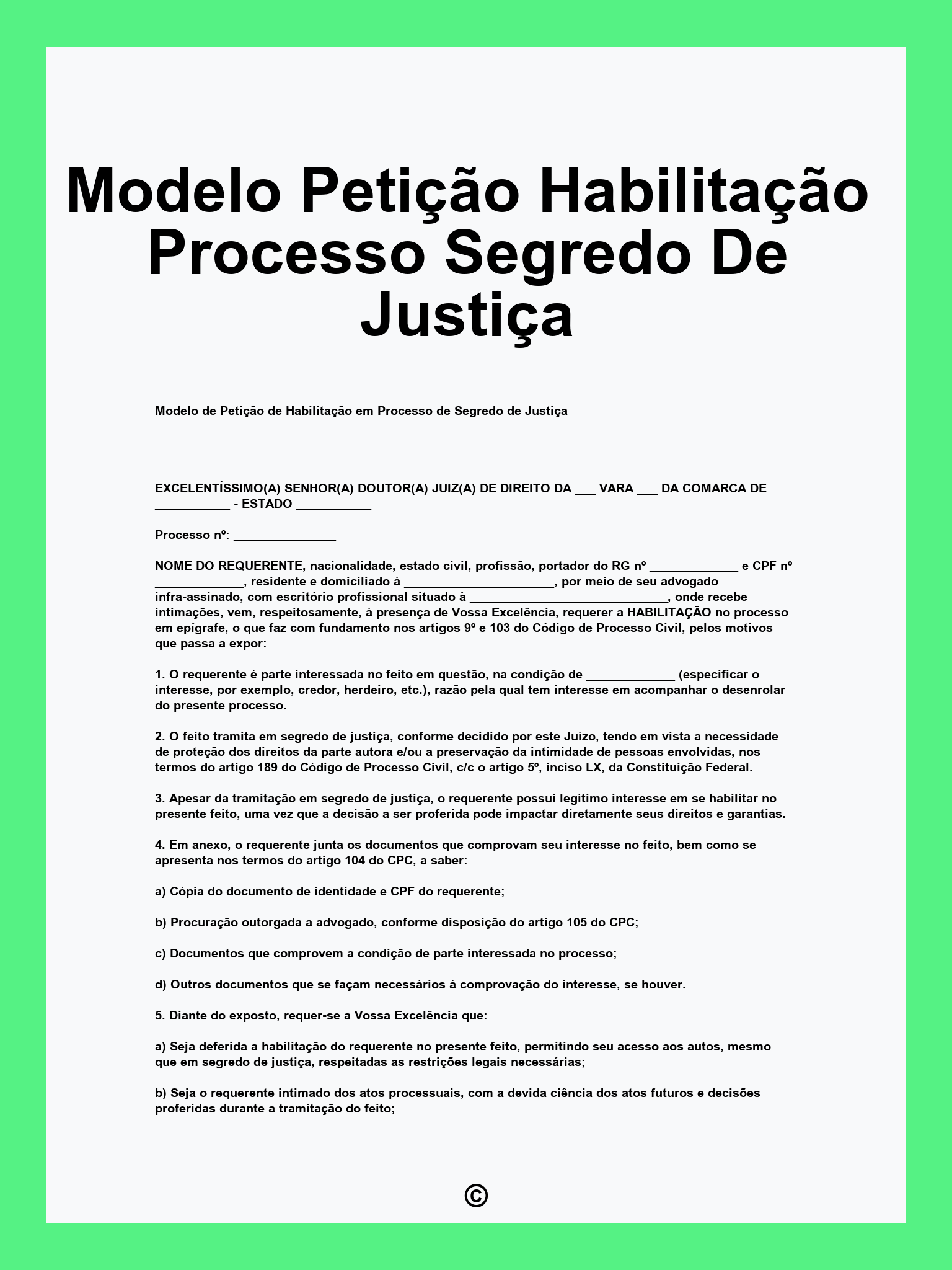 Modelo Petição Habilitação Processo Segredo De Justiça