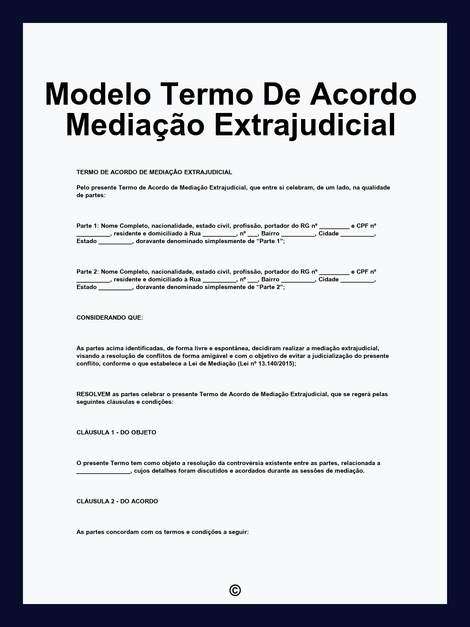 Modelo Termo De Acordo Mediação Extrajudicial